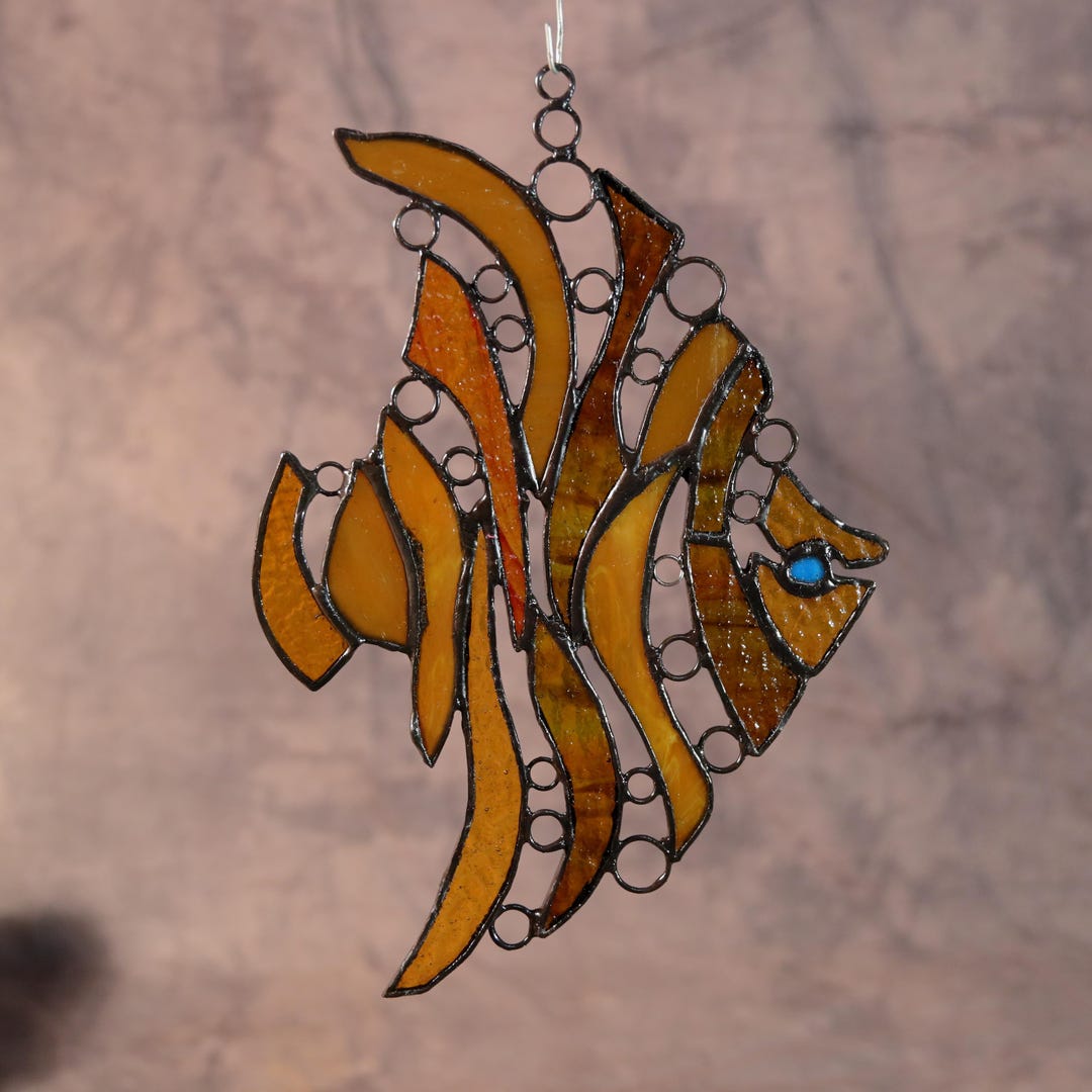 Stained Glass Angel Fish in Amber - Etsy