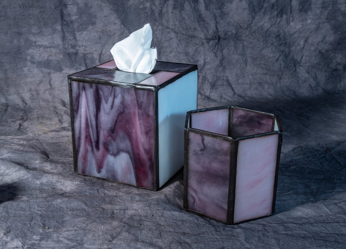 Stained Glass Tissue Box Cover: Pink Waves, Handmade Decor - Etsy