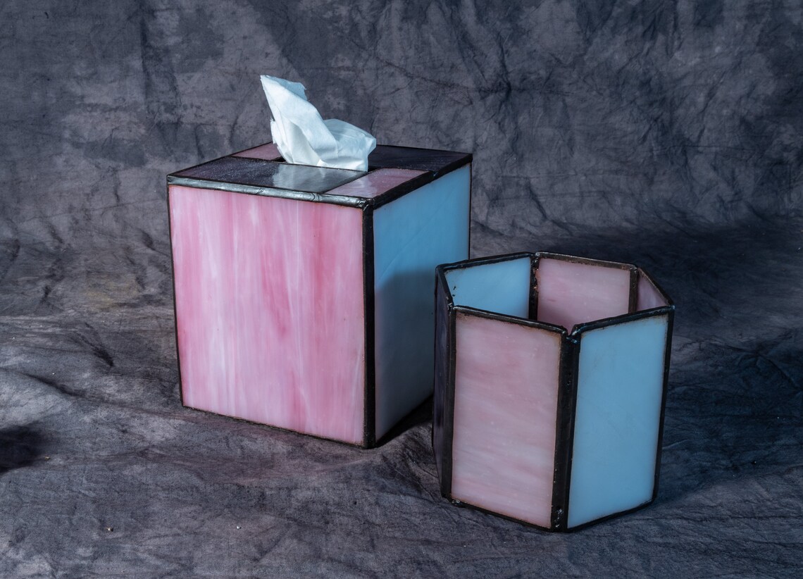 Stained Glass Tissue Box And/or Candle Holder in Pink Waves, Pink and ...