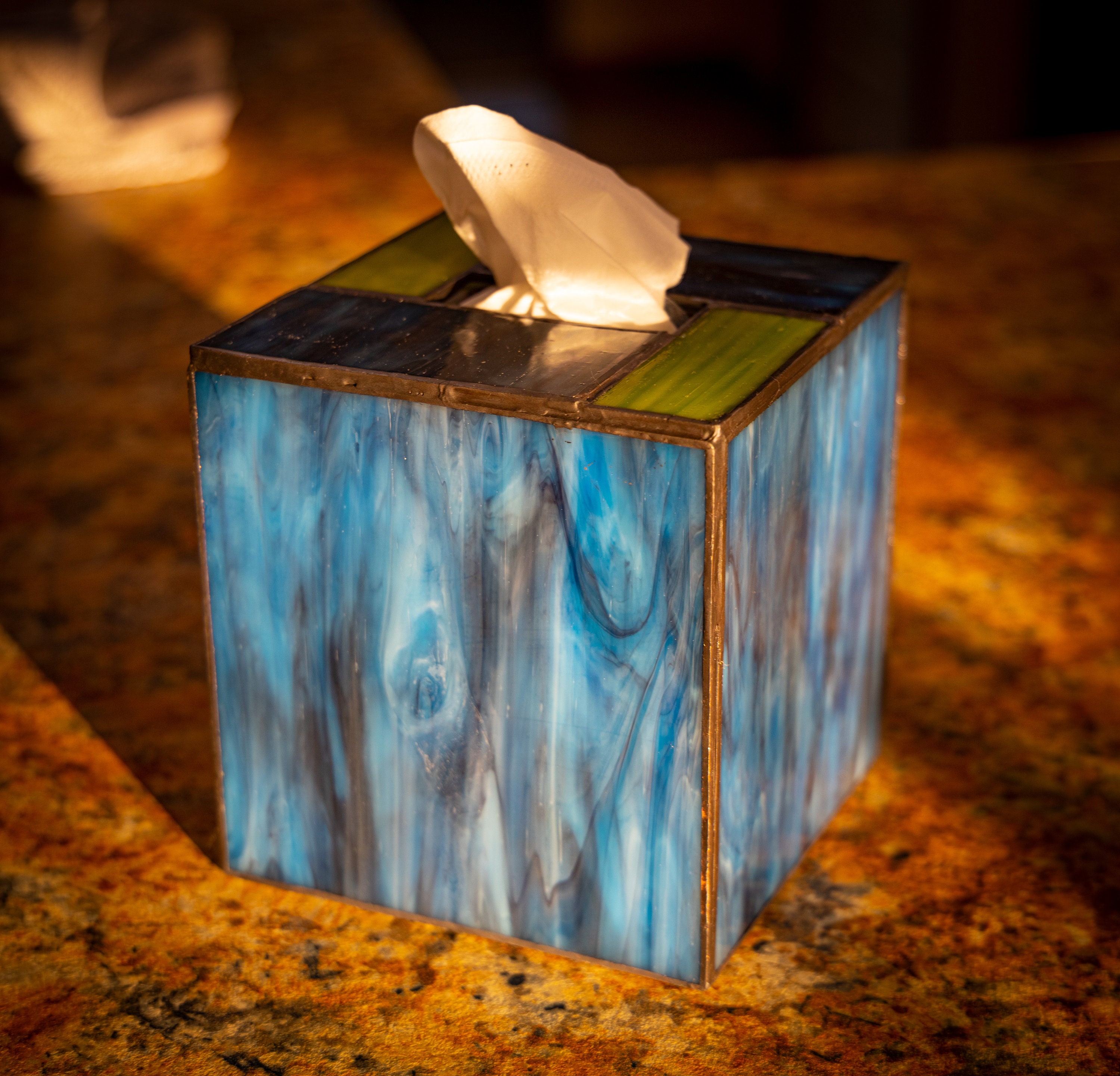 Stained Glass Tissue Box Cover in Green and Blue - Etsy