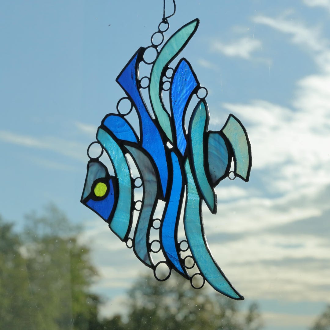 Stained Glass Angel Fish in Blue - Etsy