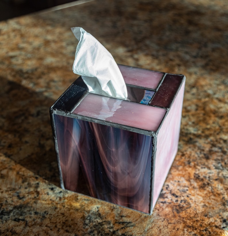 Stained Glass Tissue Box Cover in Pink, Purple and White - Etsy