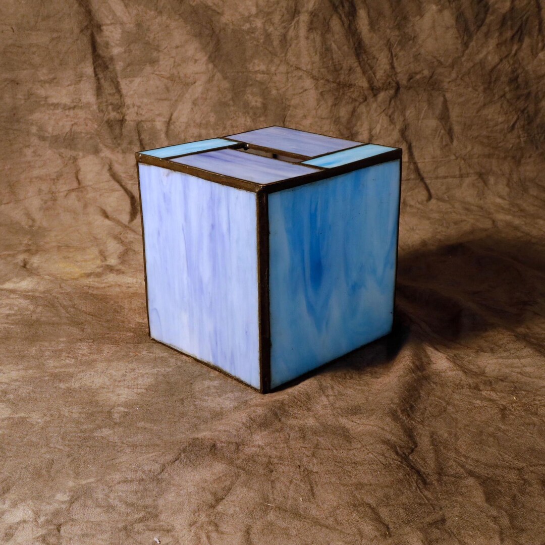 Stained Glass Tissue Box Cover in Blue White, Blue Opalescent, White ...