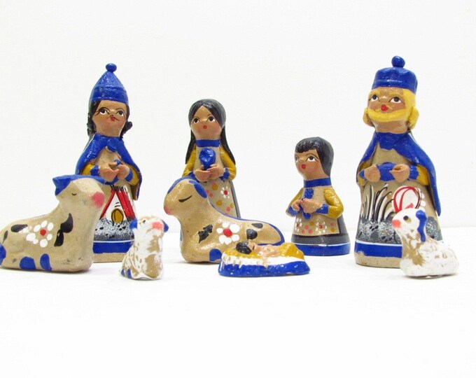 Vintage Tonala Mexican Nativity Scene Hand Painted Mexico Pottery Folk ...