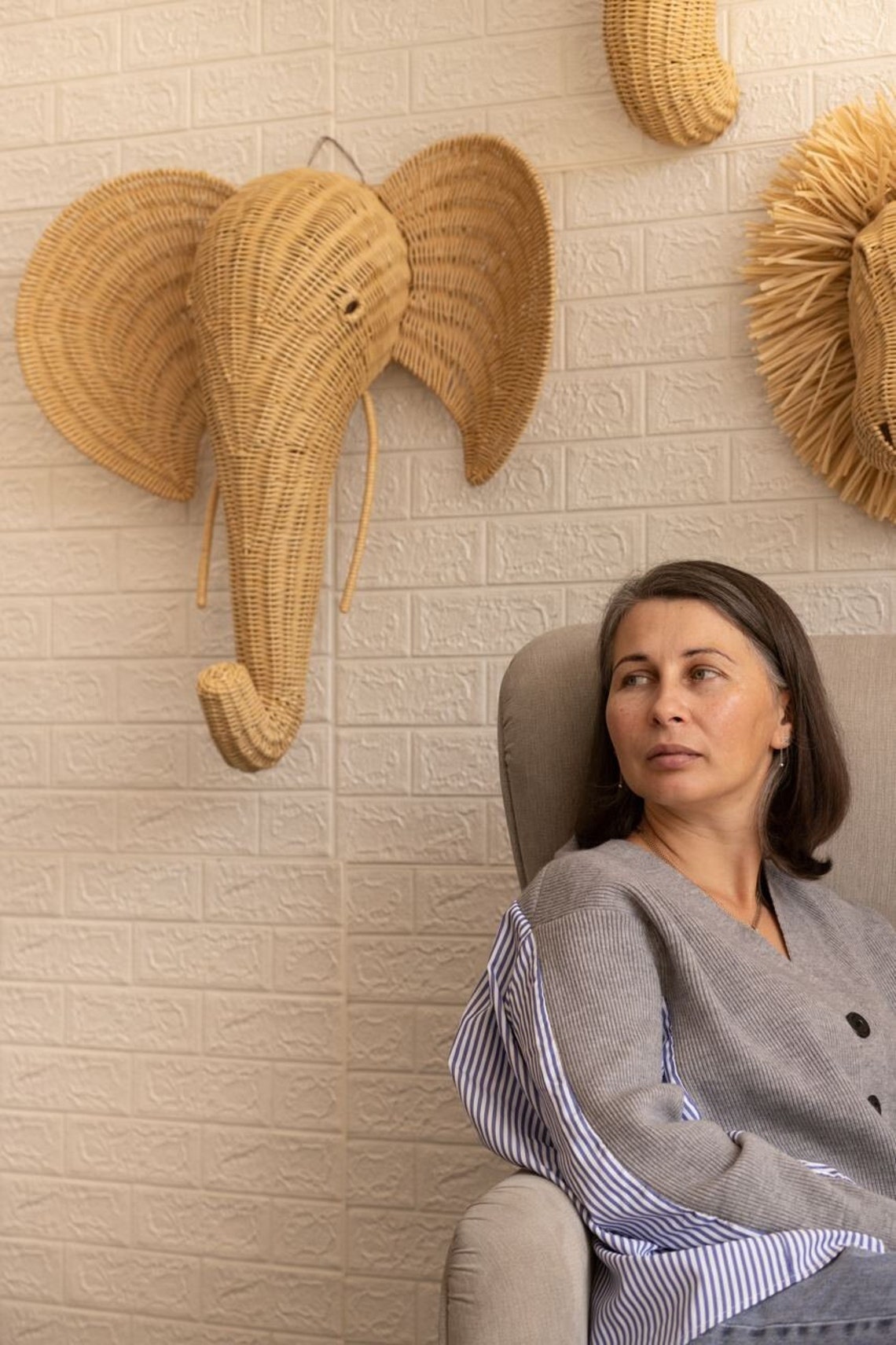 Elephant Wicker Head Wicker Wall Decor Home Trophy Animal - Etsy