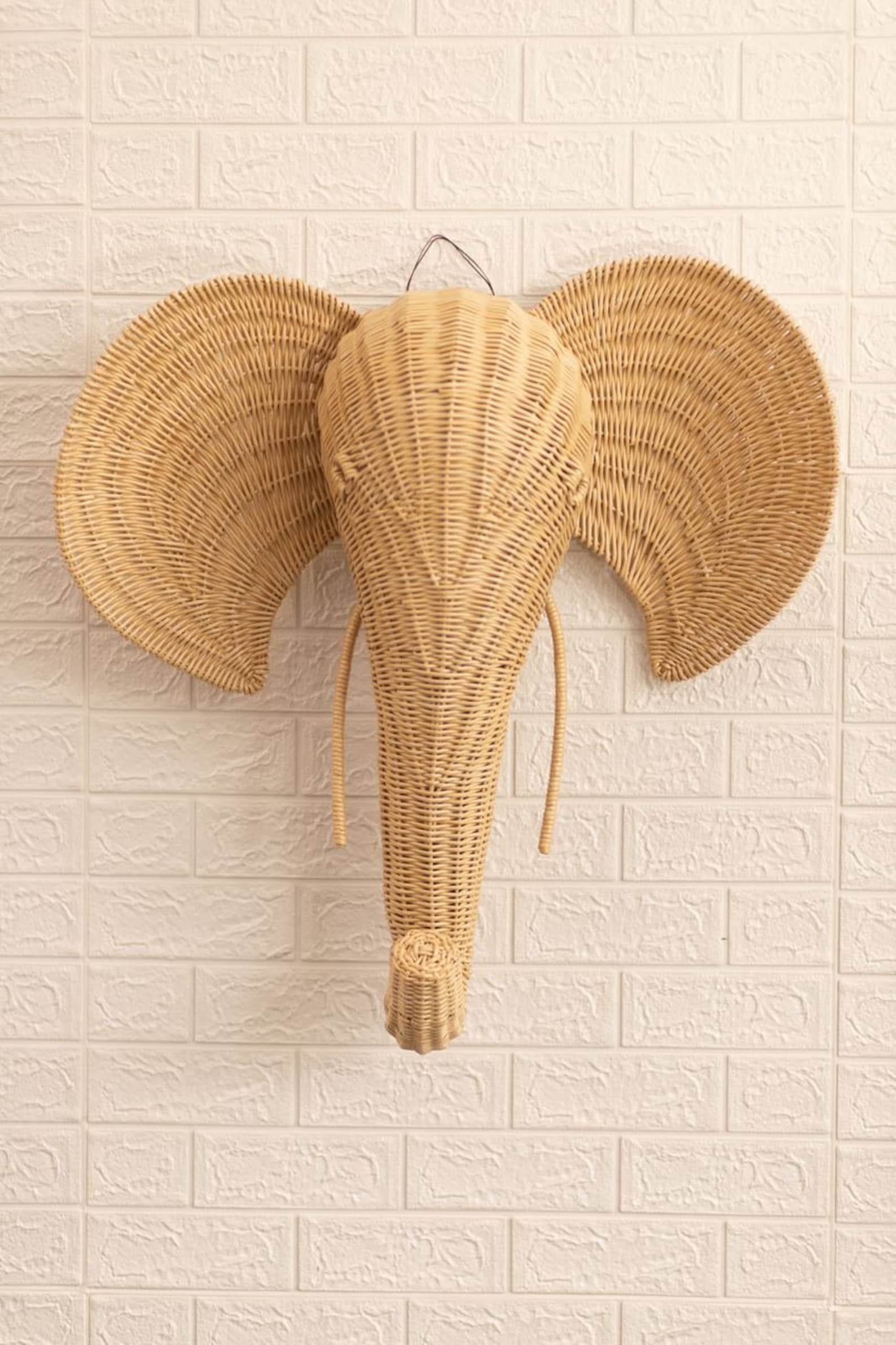 Elephant Wicker Head Wicker Wall Decor Home Trophy Animal - Etsy