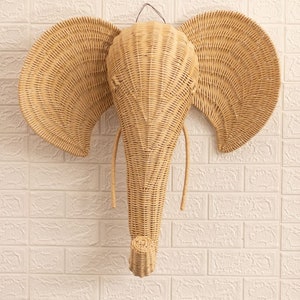 Elephant Wicker Head, Wicker Wall Decor, Home Trophy Animal, Taxidermy ...