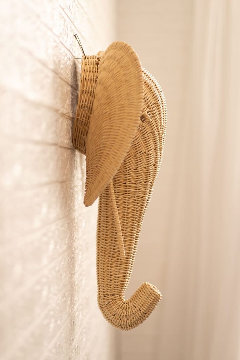 Elephant Wicker Head Wicker Wall Decor Home Trophy Animal - Etsy