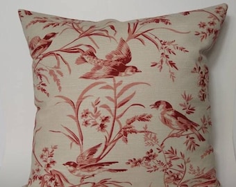 French General Aviary Toile Bird Blue Indigo Ivory Throw Pillow Cover ...