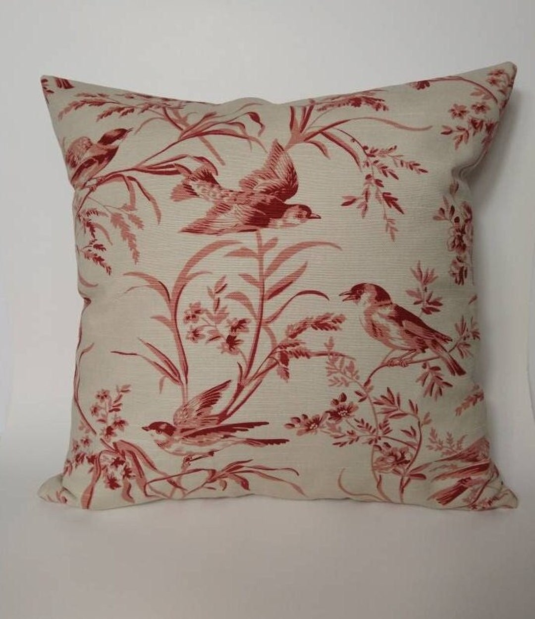 French General Aviary Toile Red Bird Throw Pillow Cover With Invisible ...