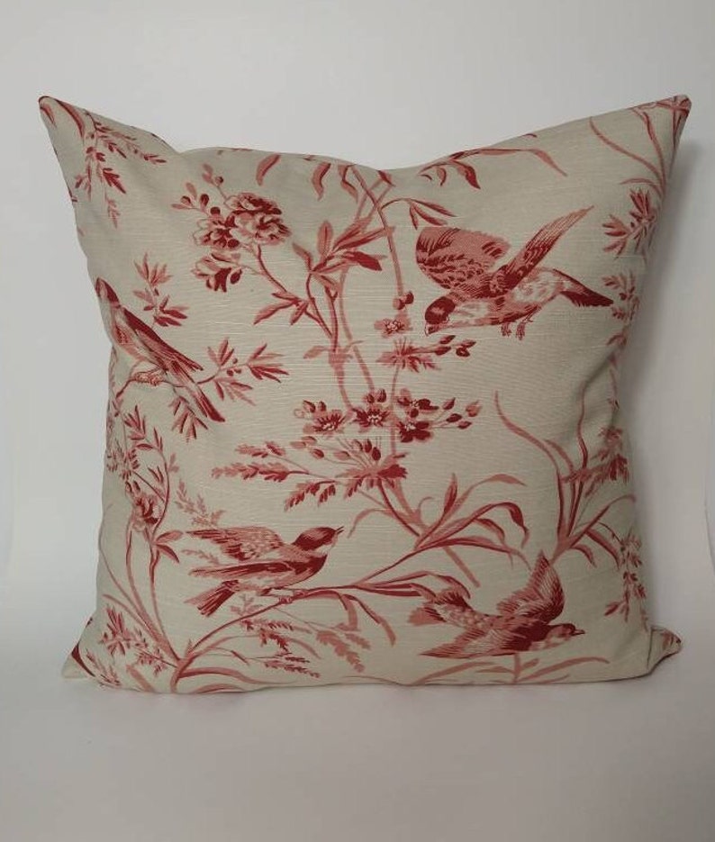 French General Aviary Toile Red Bird Throw Pillow Cover With - Etsy