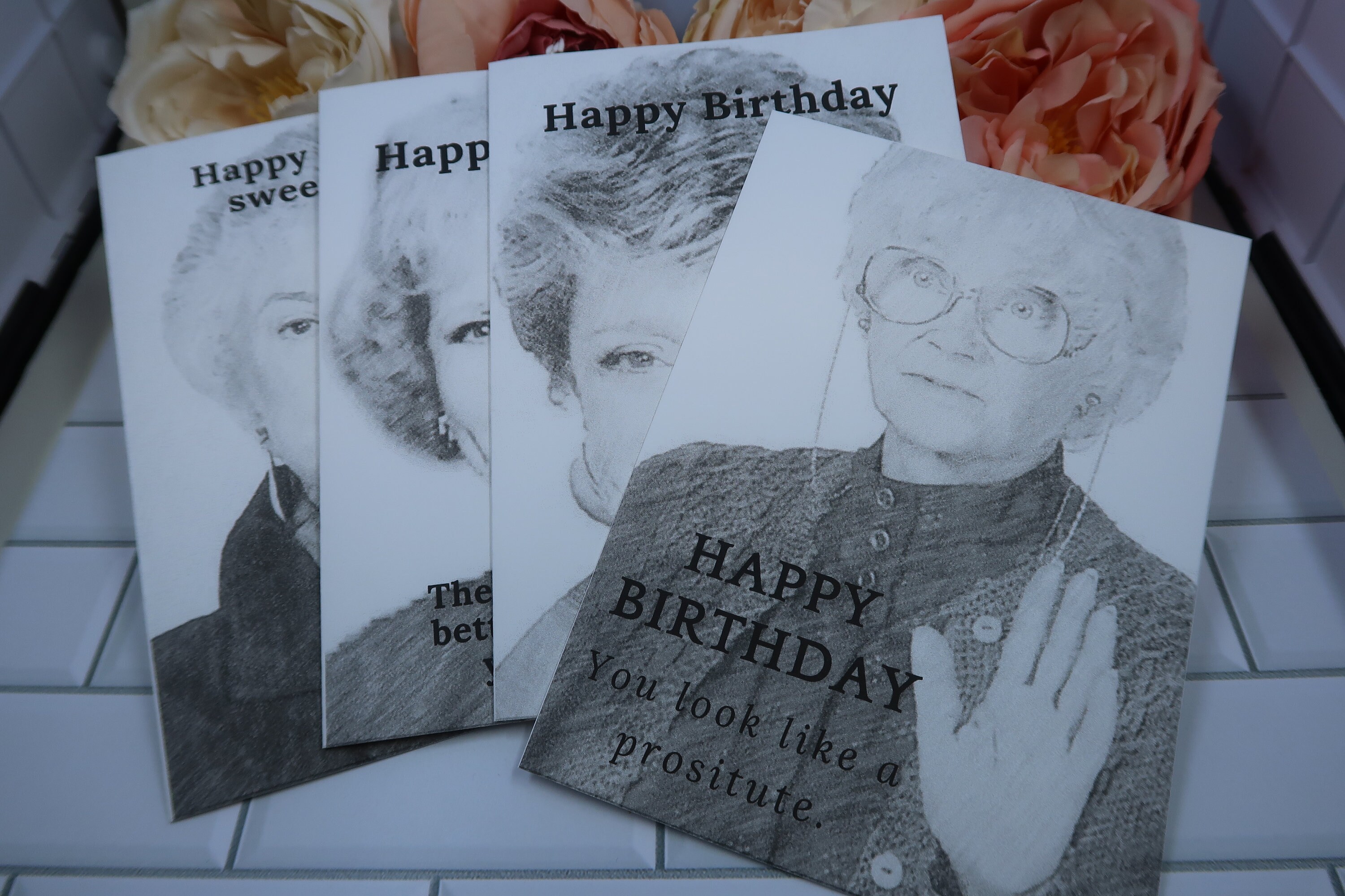 Set of 4 Black and White Pencil Drawing Card the Golden Girls - Etsy