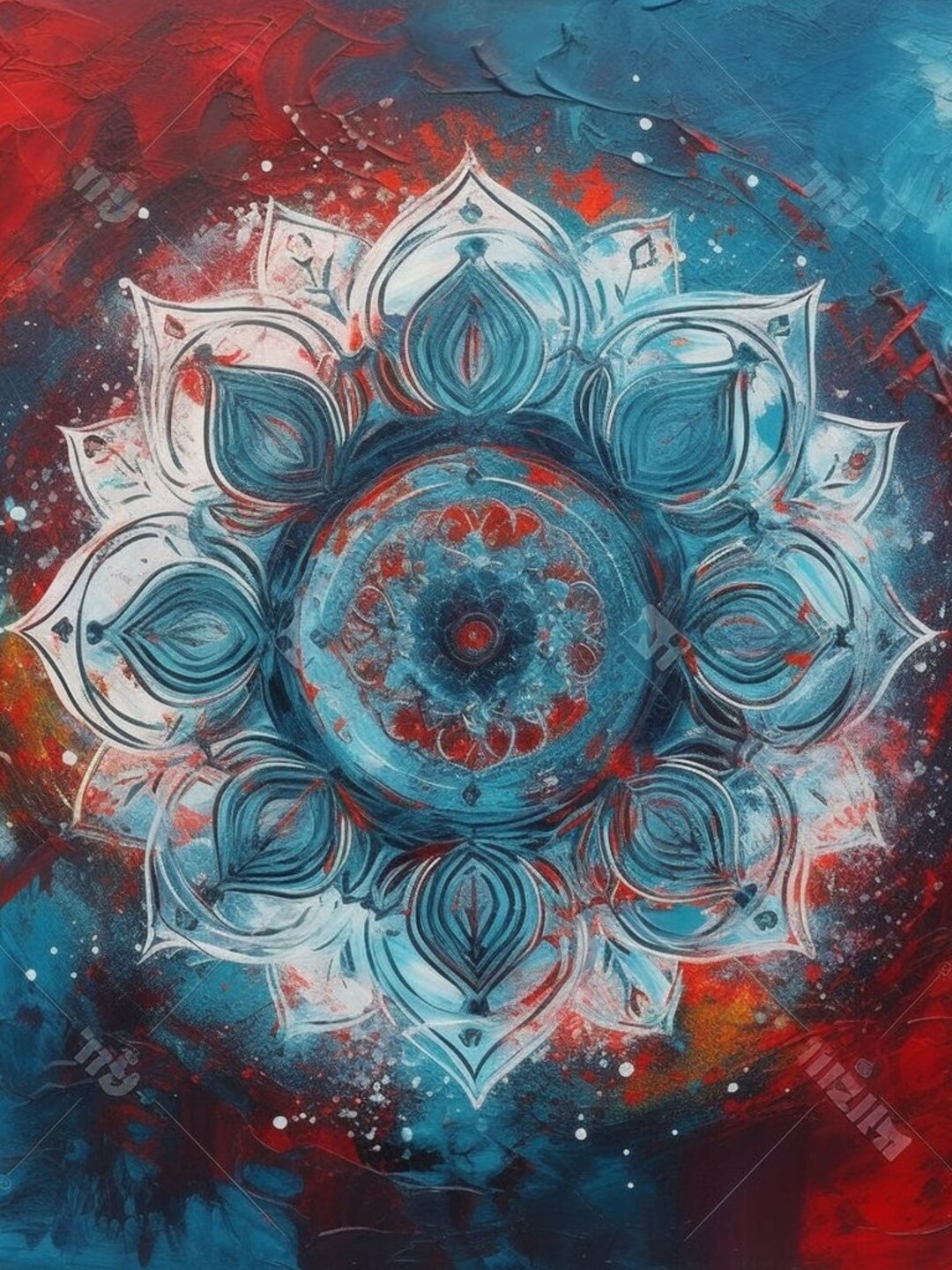 Beautiful Tri-color Mandala - Oil Painting With Red, White and Blue ...