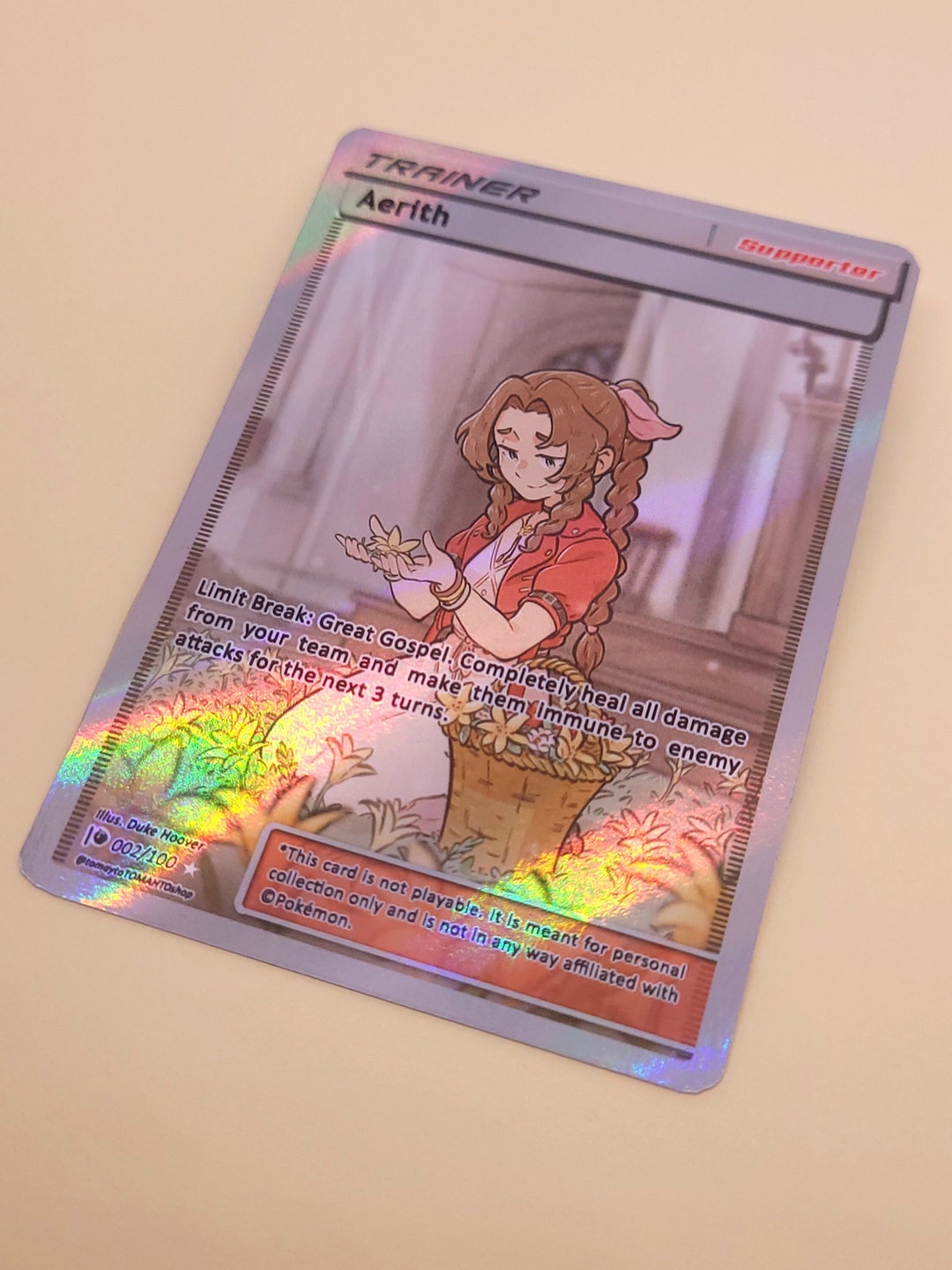 Aerith Gainsborough Full Art Trainer Custom Pokemon Card, Final Fantasy ...