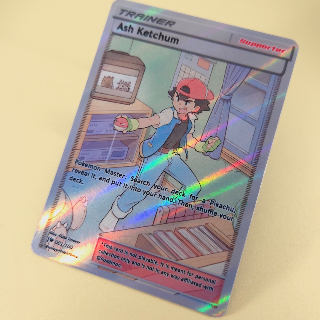 Ash Ketchum Full Art Trainer Custom Pokemon Card - Etsy