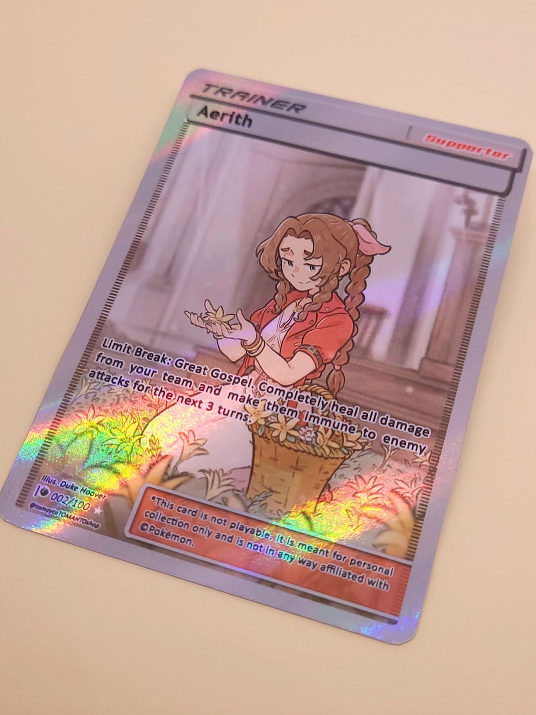 Aerith Gainsborough Full Art Trainer Custom Pokemon Card, Final Fantasy ...