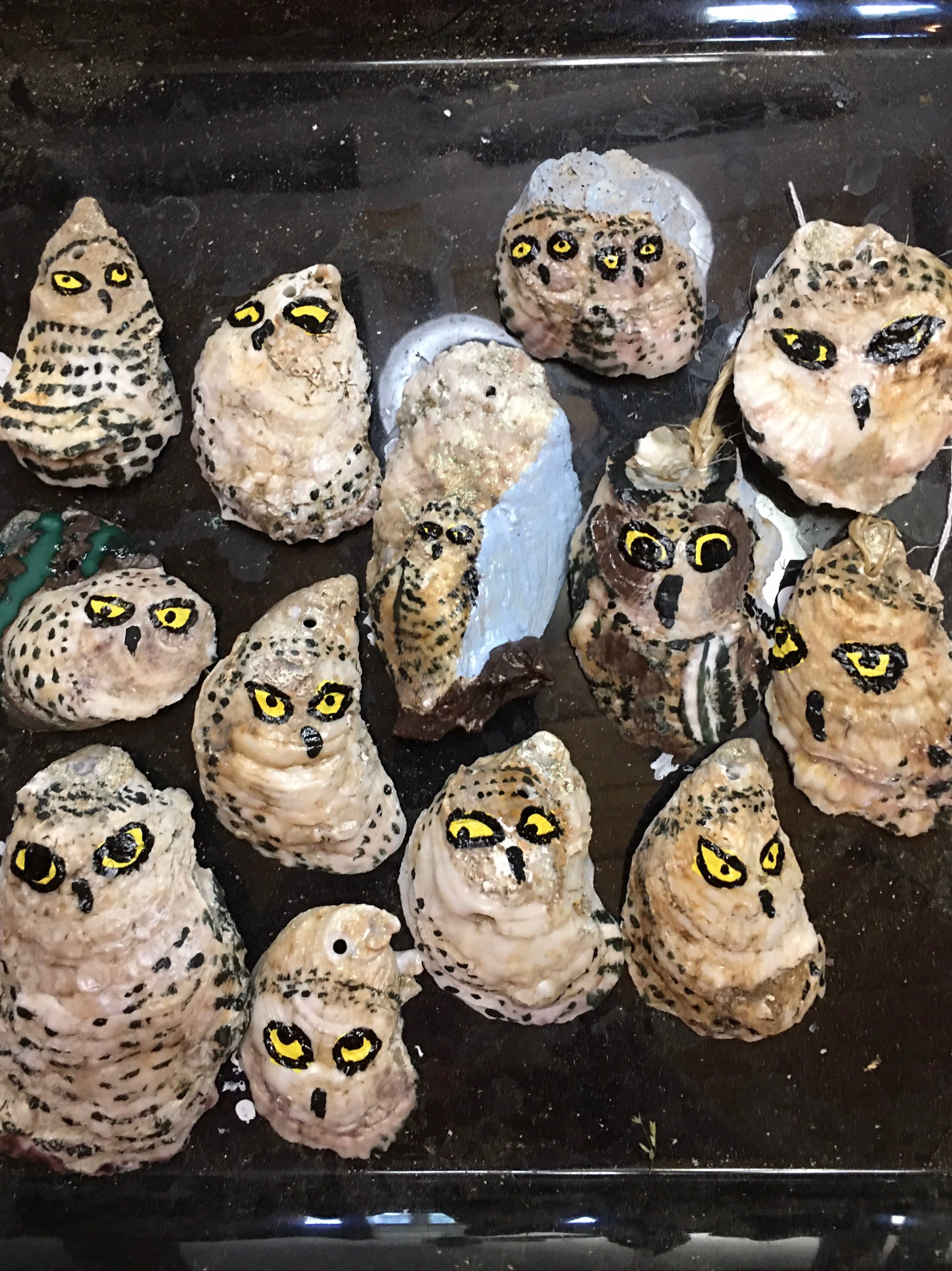 Hand Painted Oyster Shell Snow Owl - Etsy