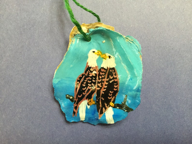 Hand Painted Oyster Shell Eagle - Etsy