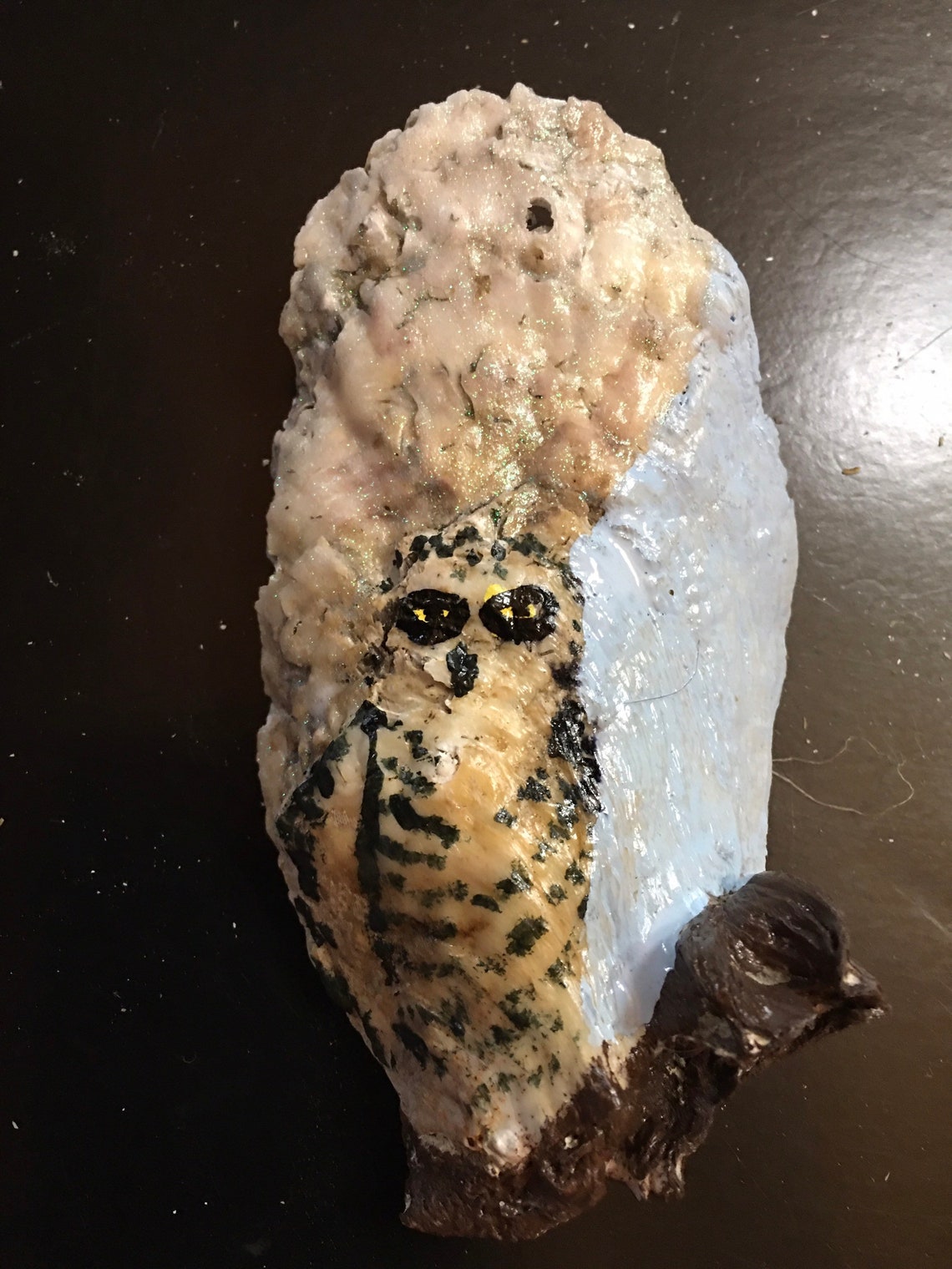 Hand Painted Oyster Shell Snow Owl - Etsy