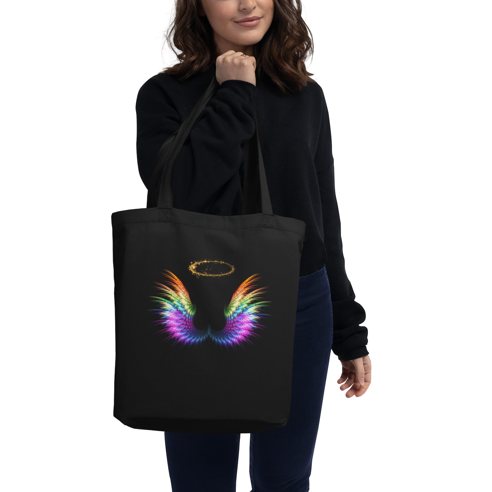 Angel Wings With Halo Art Organic Cotton Tote Bag - Etsy
