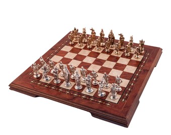 19.3 Inches Wooden Flat Chess Set With Metal Chessmen Black | Etsy