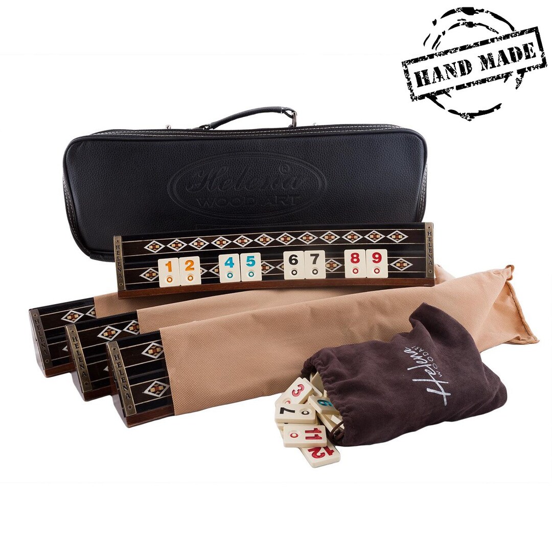 Wooden Rummikub Game Set Mosaic Inlaid Oval Rummy Cube Game Set Natural ...