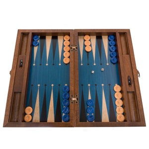 Meta Blue Backgammon Set Wooden Colored Playground Leather Covered ...