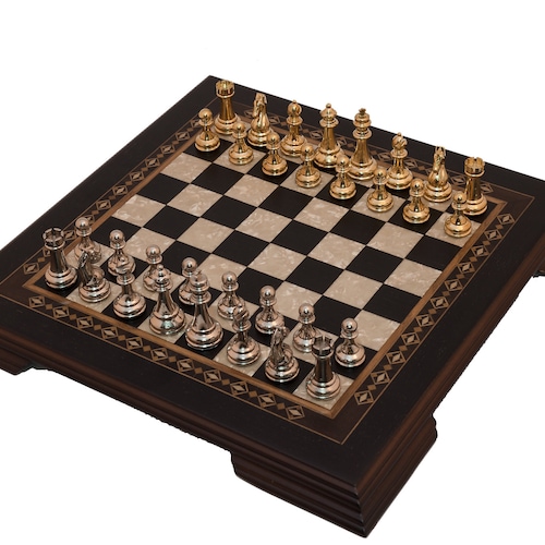 19.3 Inches Wooden Flat Chess Set With Metal Chessmen Black - Etsy