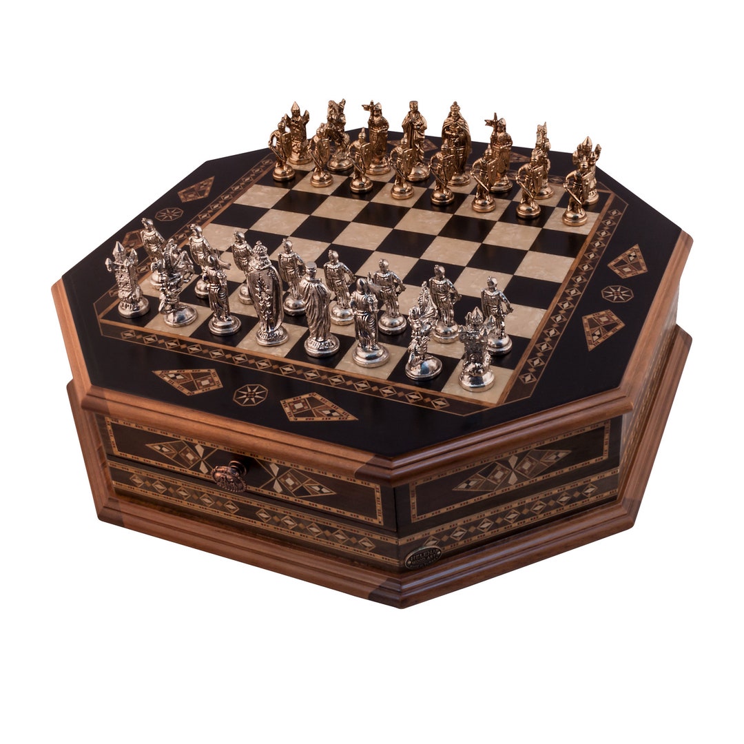 21.26 Octagon Chess Set With Crusaders Metal Figures Large Black - Etsy