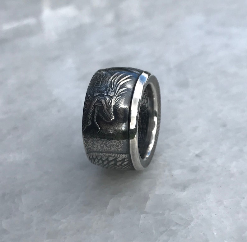 Aztec Dragon 999 Silver Ring | Etsy