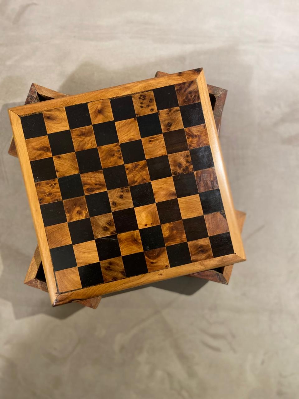 Handmade Thuya Wood Chess Table: Secret Compartments & Candle Holder - Etsy