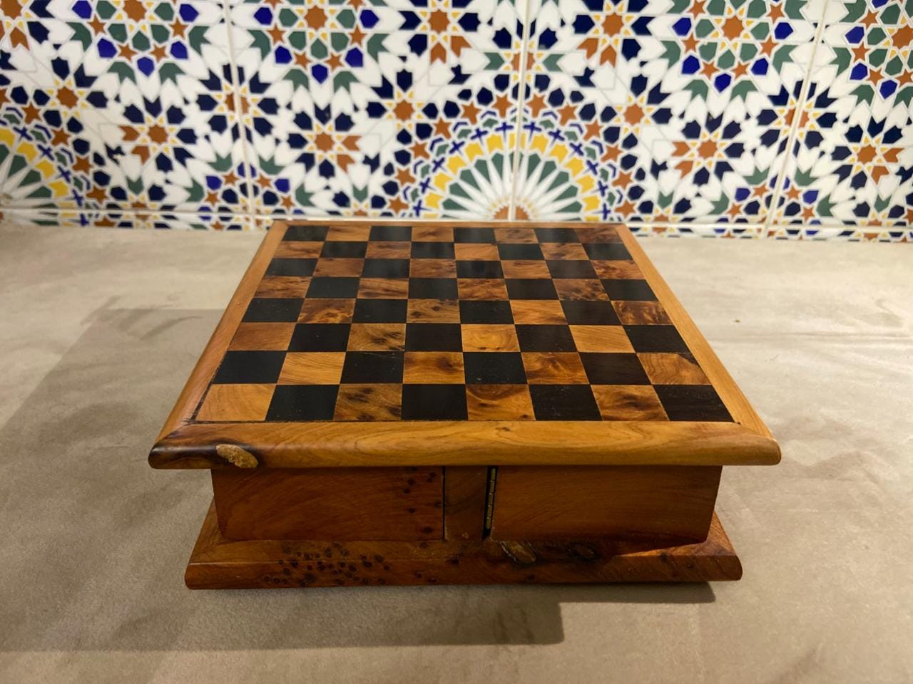 Handmade Thuya Wood Chess Table: Secret Compartments & Candle Holder - Etsy