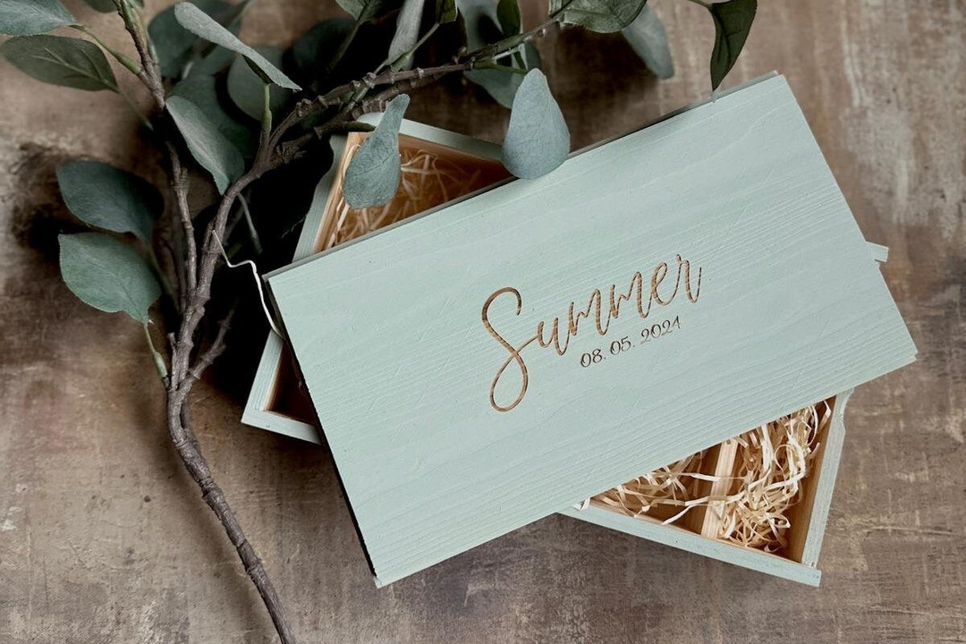 Personalised Photo Box With USB Compartment, Rustic Wood Custom ...