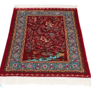3x4 Red and Blue Turkish Silk Rug - Etsy