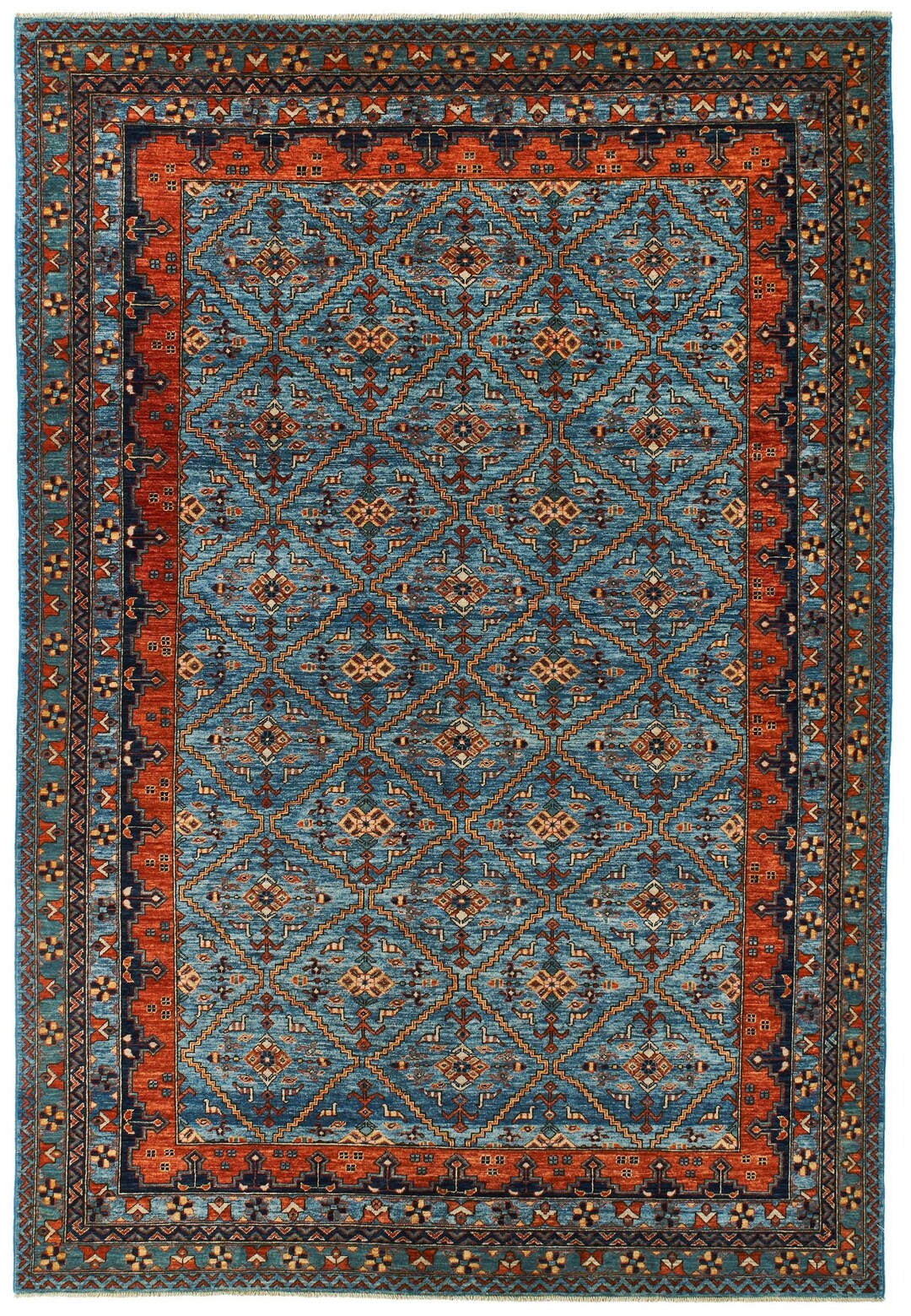 6x9 Blue and Rust Traditional Rug - Etsy