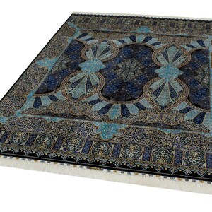 5x7 Black and Blue Turkish Silk Rug - Etsy