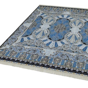 5x7 Black and Blue Turkish Silk Rug - Etsy