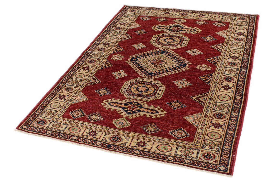 4x6 Red and Ivory Kazak Tribal Rug - Etsy