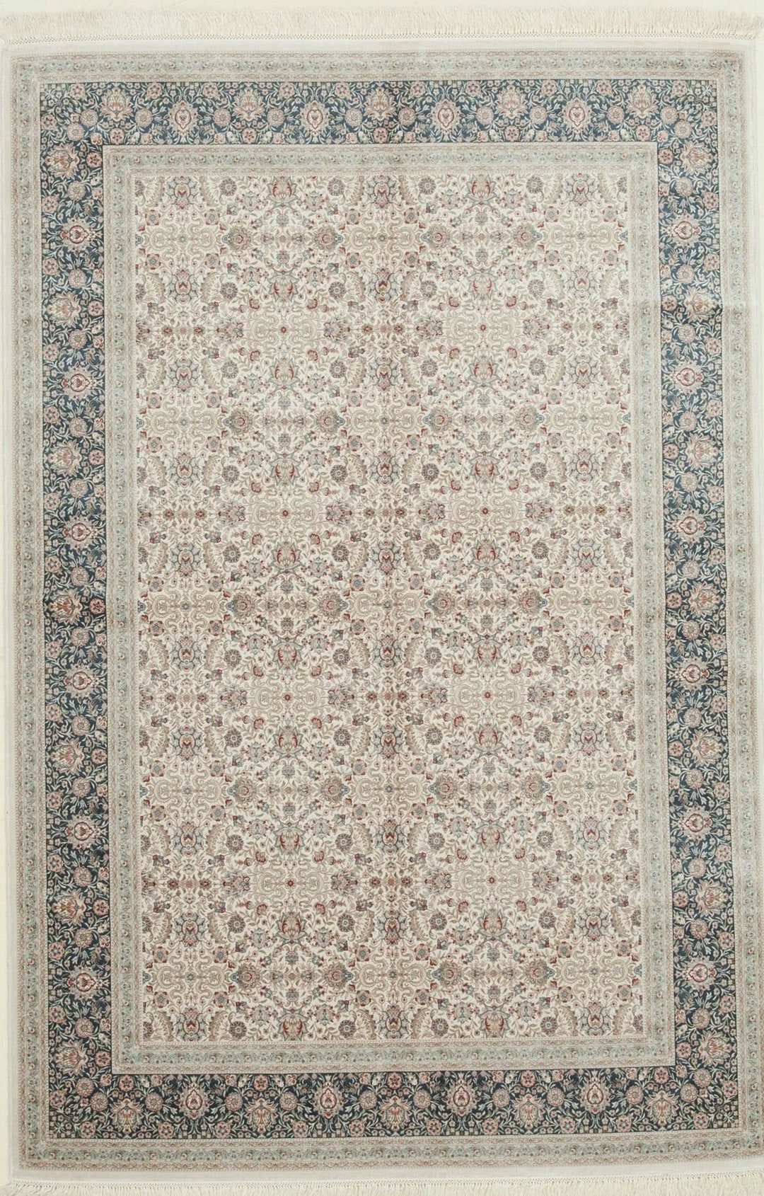 5x8 Ivory Blue Handmade Turkish Antep Floral Silk Rug Tufted ...