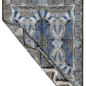 5x7 Black and Blue Turkish Silk Rug - Etsy