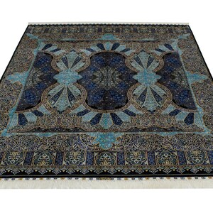 5x7 Black and Blue Turkish Silk Rug - Etsy