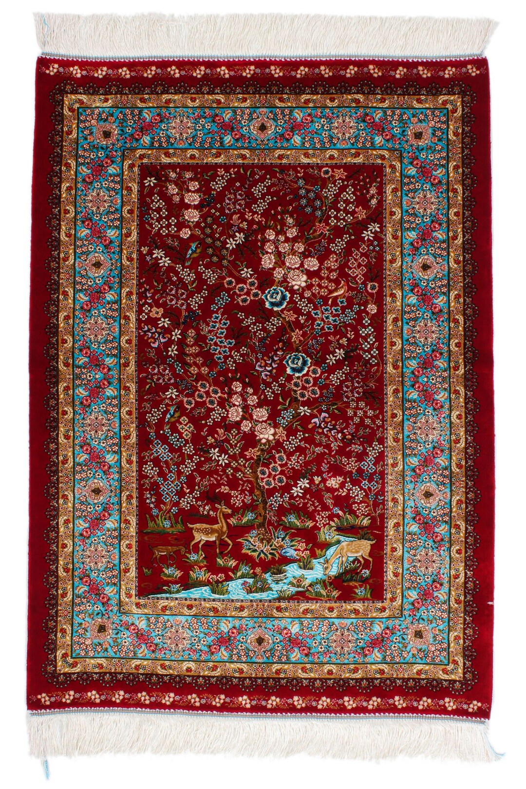 3x4 Red and Blue Turkish Silk Rug - Etsy