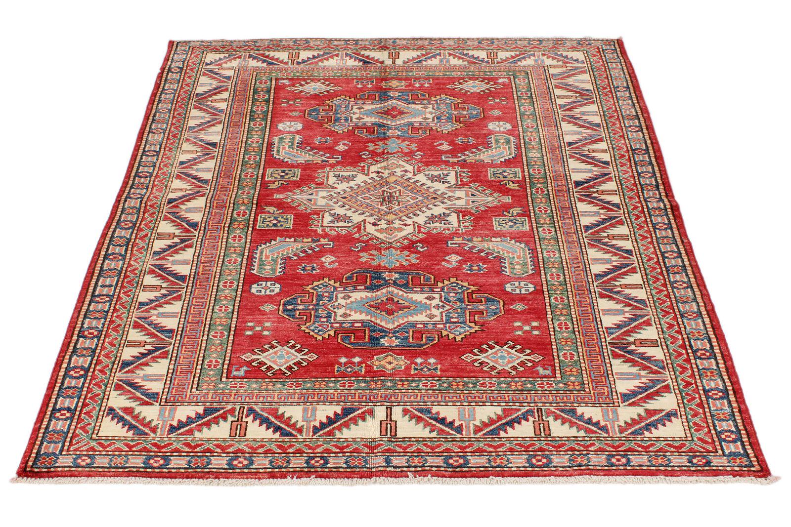 4x6 Ivory and Red Kazak Tribal Rug - Etsy