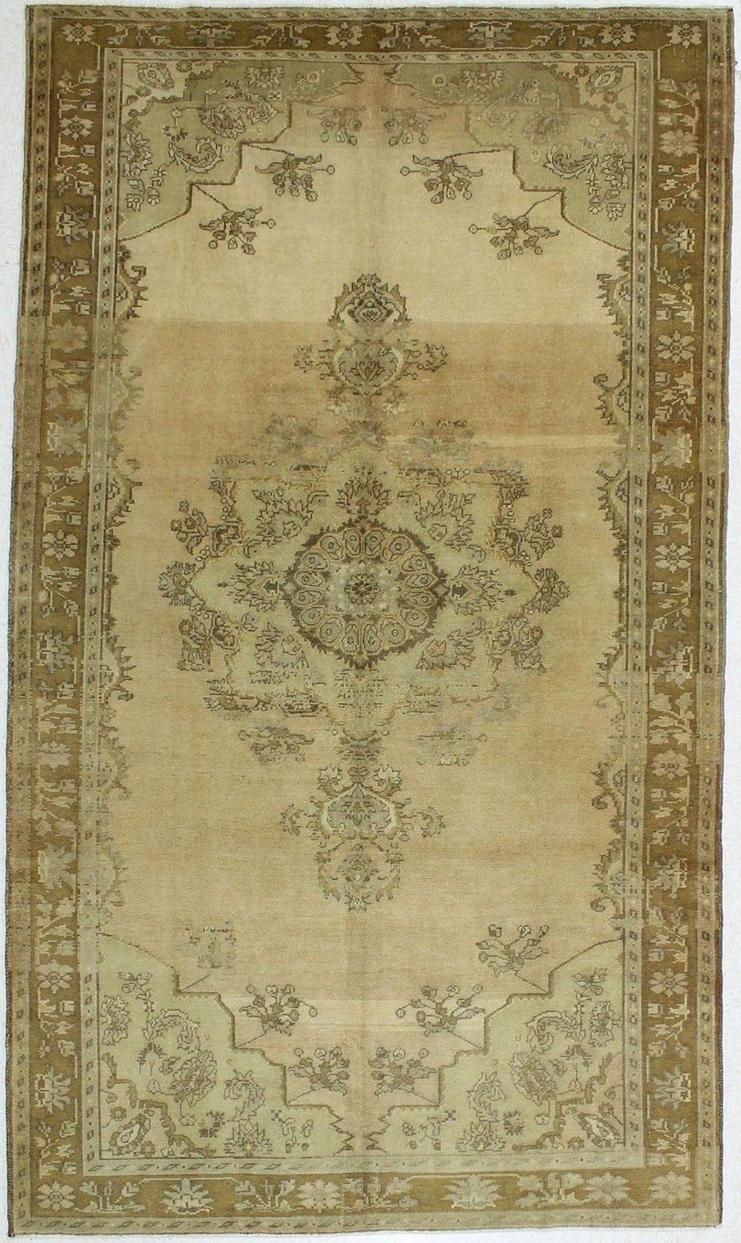 6x11 Ivory and Brown Turkish Tribal Rug - Etsy