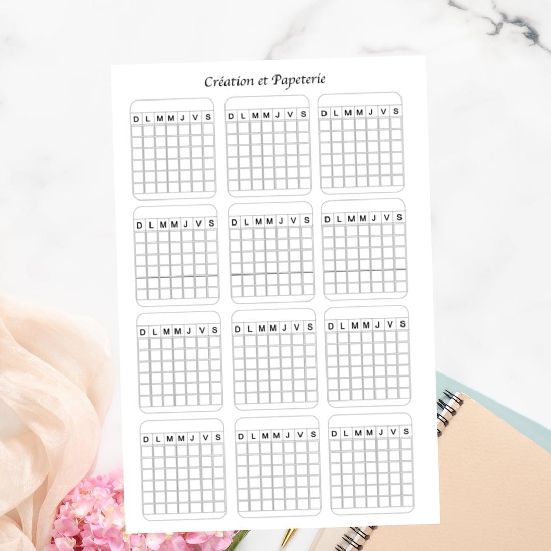 Calendrier NON Daté Feuille Autocollants pour journaling,Agenda Bujo ...