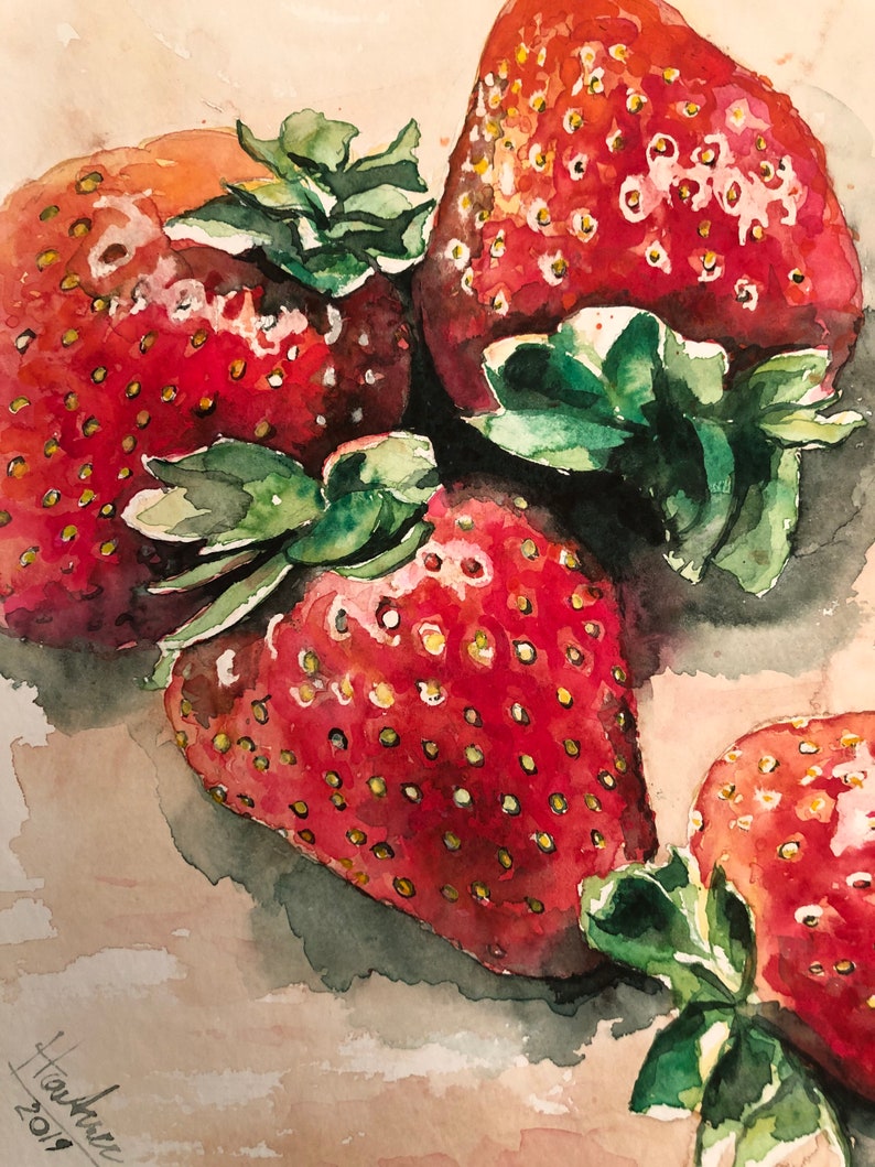 Watercolor Strawberries Still Life - Etsy