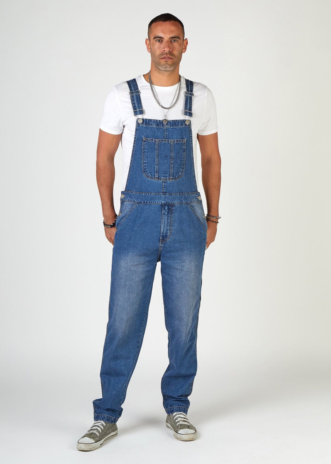 DAVE Mens Loose Fit Dungarees Stonewash - Etsy