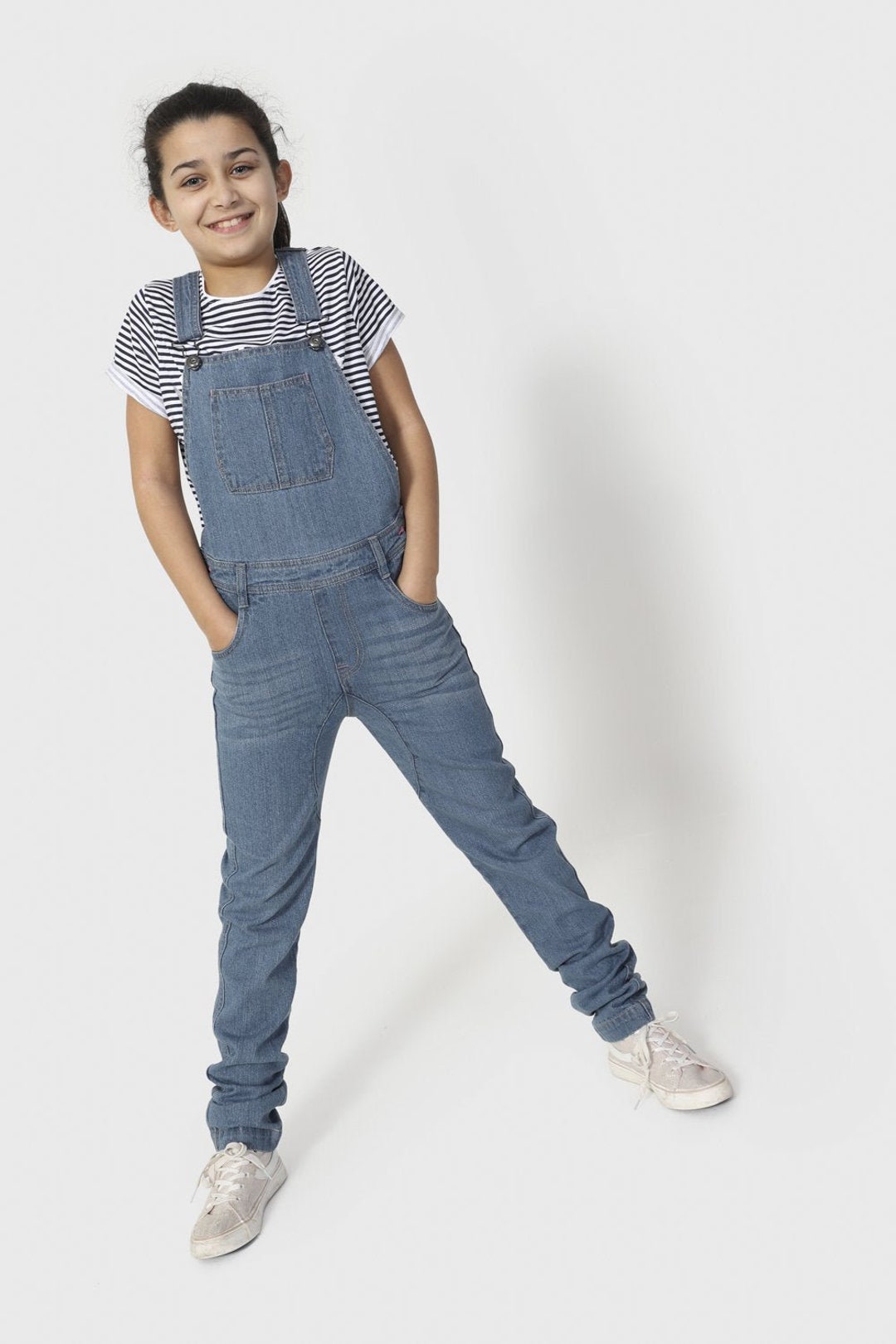 LIBBY Girls Slim Fit Denim Dungarees Pale Wash - Etsy