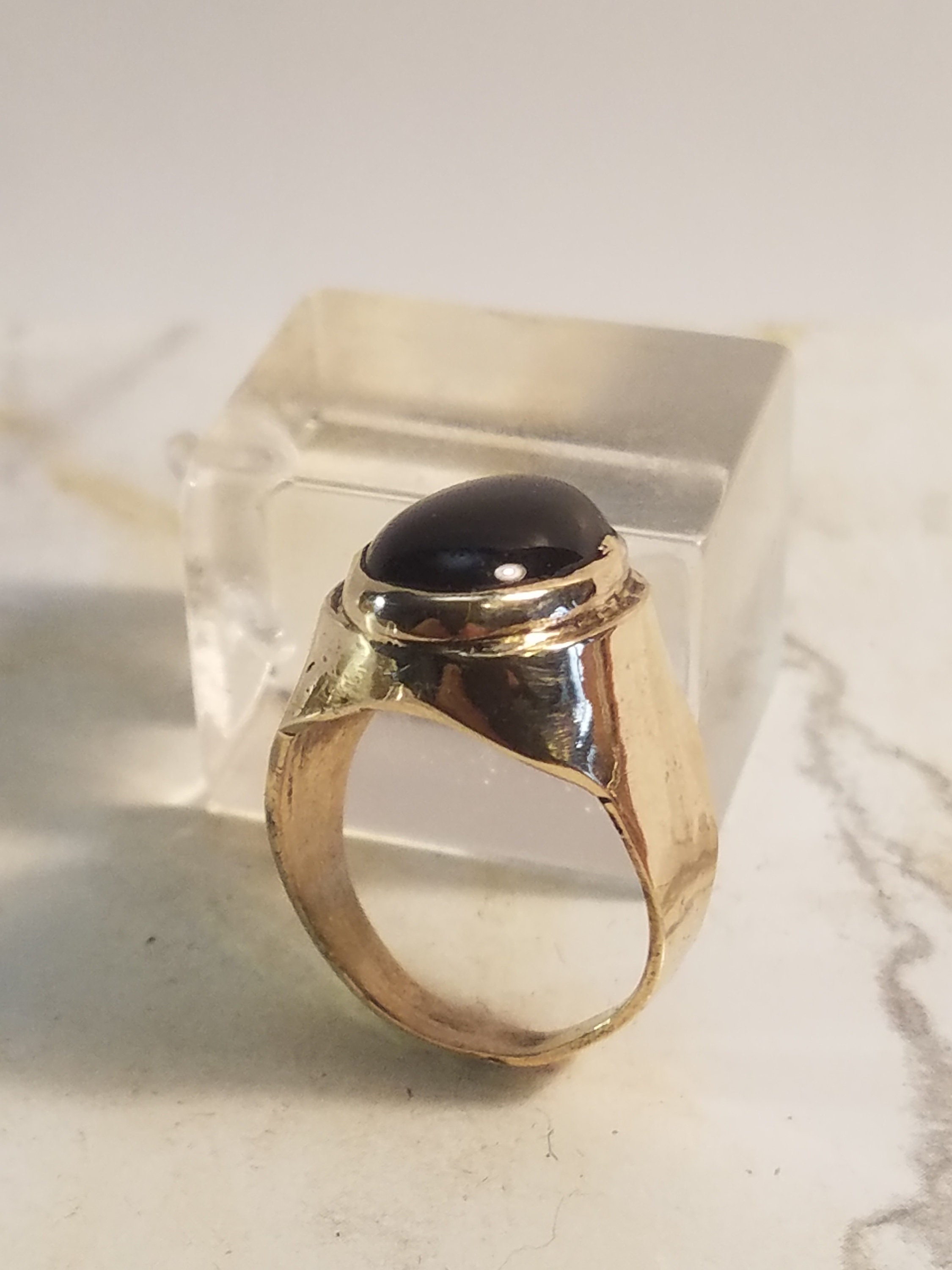 Bague en Bronze pierre onyx design Aéro chevalière lisse - Etsy France