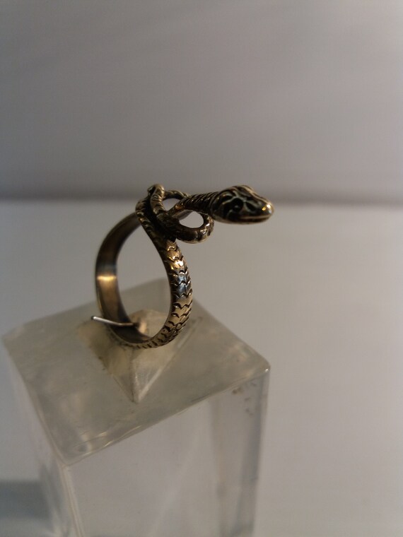 Bronze ring small snake with round tail - Gem
